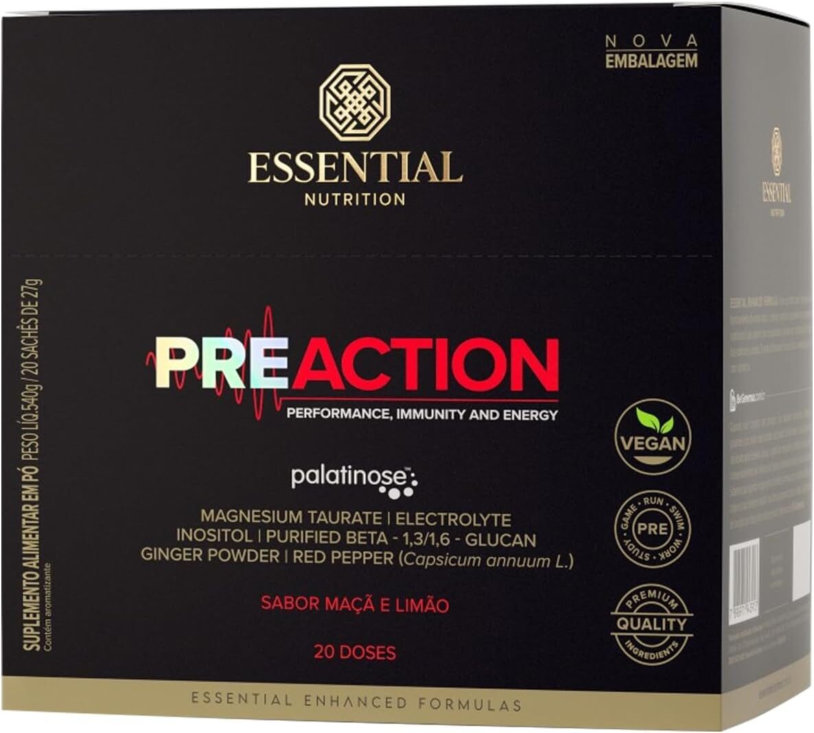 Pre-Action Energy Drink 27g (540g) 20 Unidades – Essential – S2 Sports