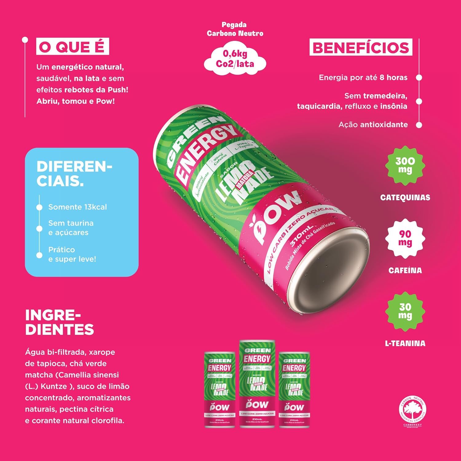 POW Green Energy, Lemonade | Push Matcha Energético | Energia Natural ...
